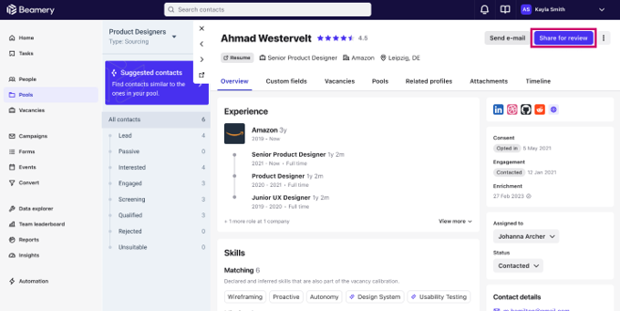 How to Share a Candidate Profile for Review – Beamery